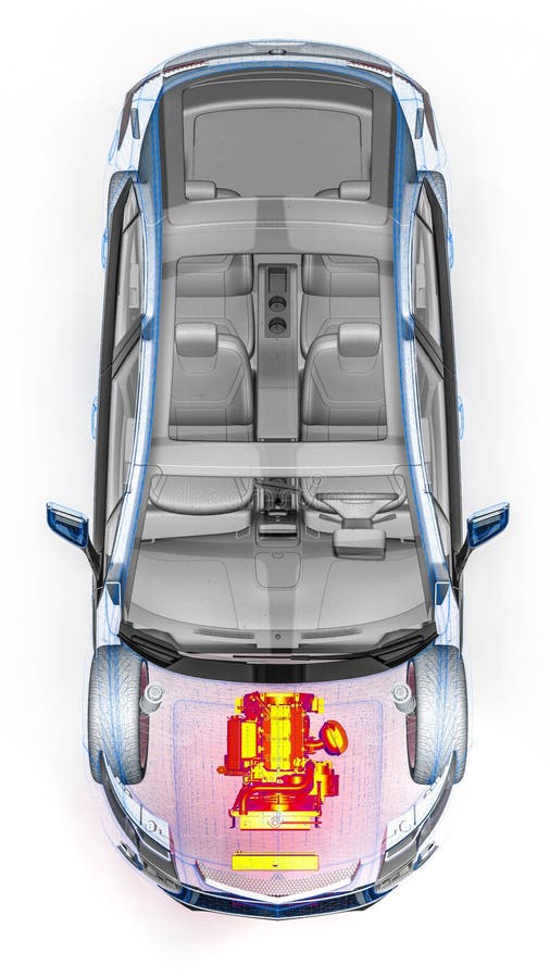 Engine Scan in an Wire Frame Car Stock Illustration - Illustration of ...