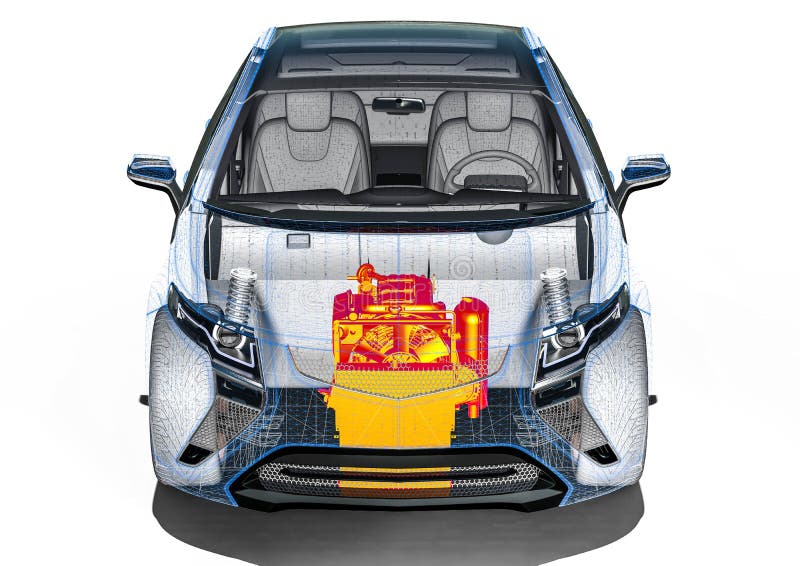 Engine Scan in an Wire Frame Car Stock Illustration - Illustration of ...