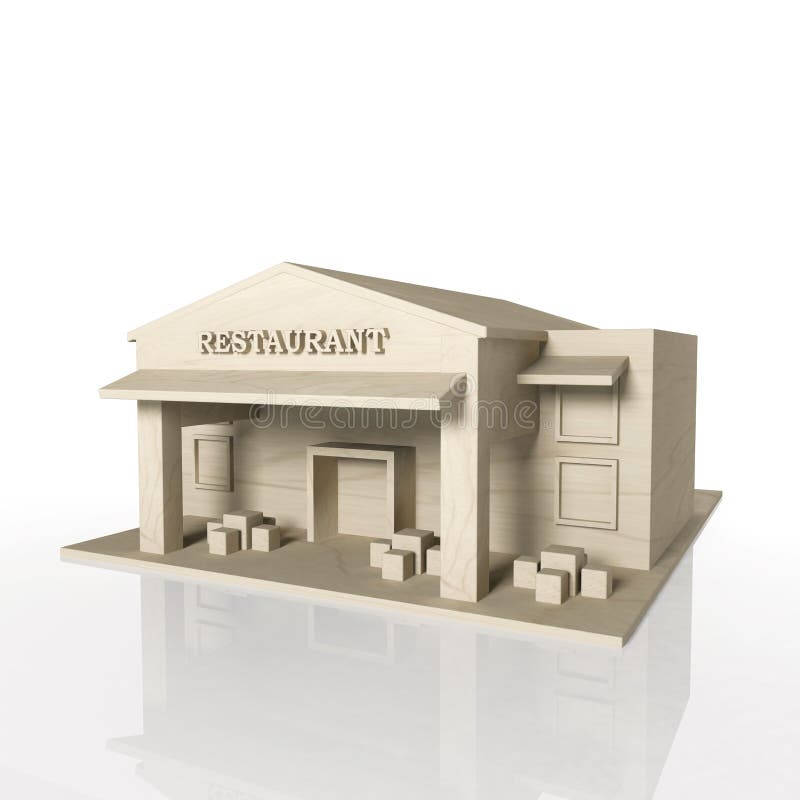 3D Render of Restaurant Building with Reflection Stock Illustration ...