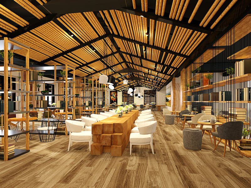 3d render restaurant stock illustration. Illustration of corridor ...