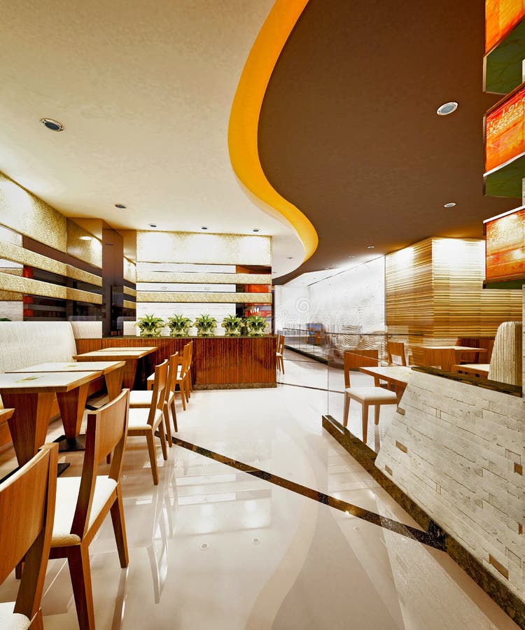 3d Render of Restaurant Interior Stock Illustration - Illustration of ...