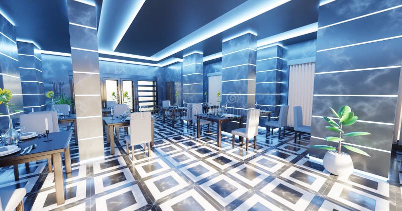 3D Render of Restaurant Interior Stock Illustration - Illustration of ...