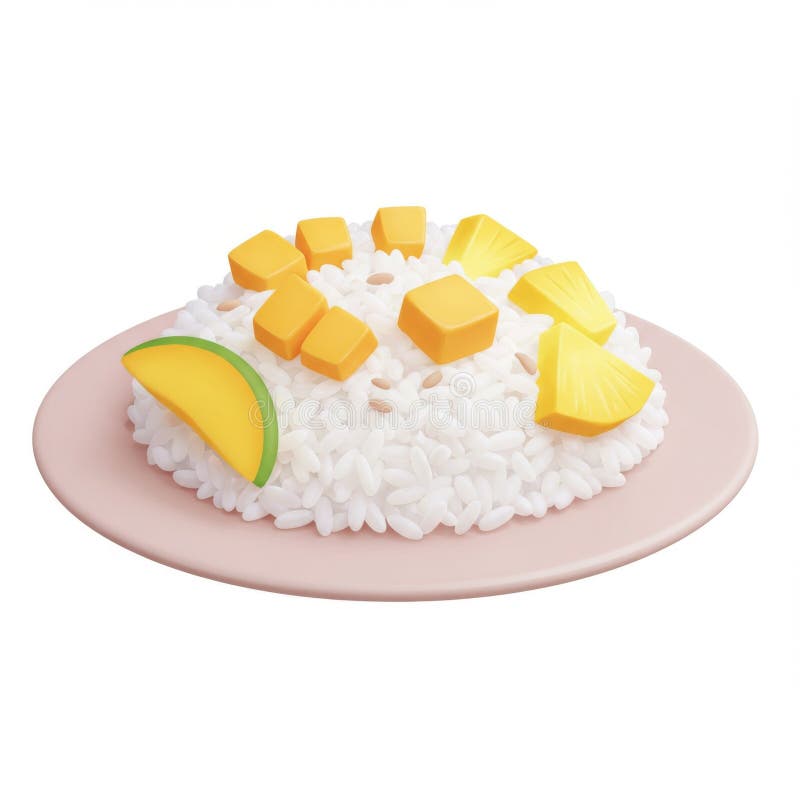 3D Render of Rice Dish with Mango and Pineapple Stock Illustration ...