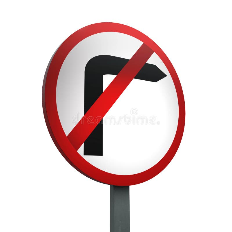 3D Render Road Sign of No Right Turn Isolated on a White Background ...