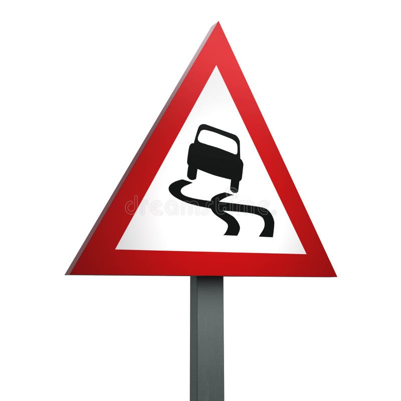 3D Render Road Sign of Slippery Road Isolated on a White Background ...