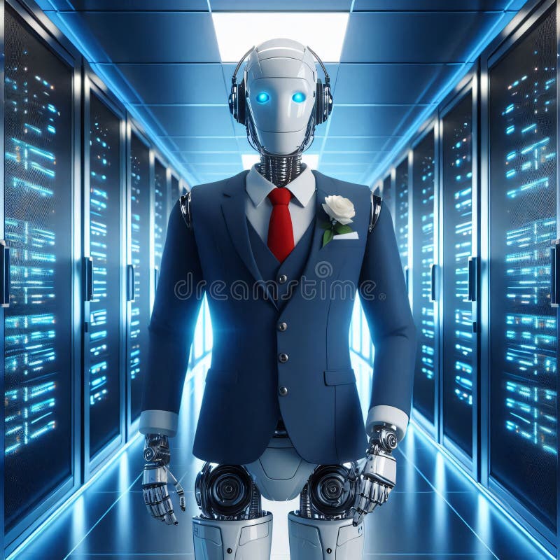 3D Render of a Robot in a Formal Suit Working Stock Illustration ...