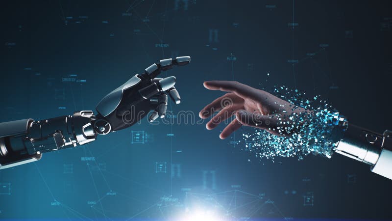 3D Render of Robot Changing Cyborg into Human Stock Illustration ...