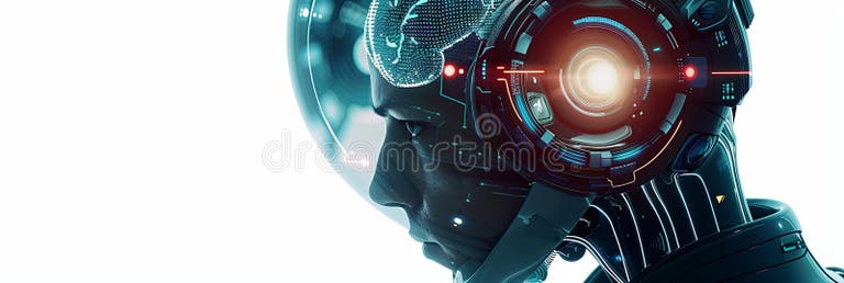 A 3D Render of a Robots Head with a Digital Brain Engine Inside. the ...