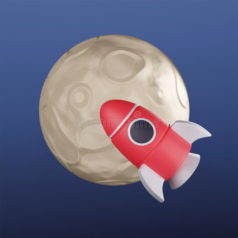 3D Render Rocket Landed on the Moon. Astronomy Science Stock ...
