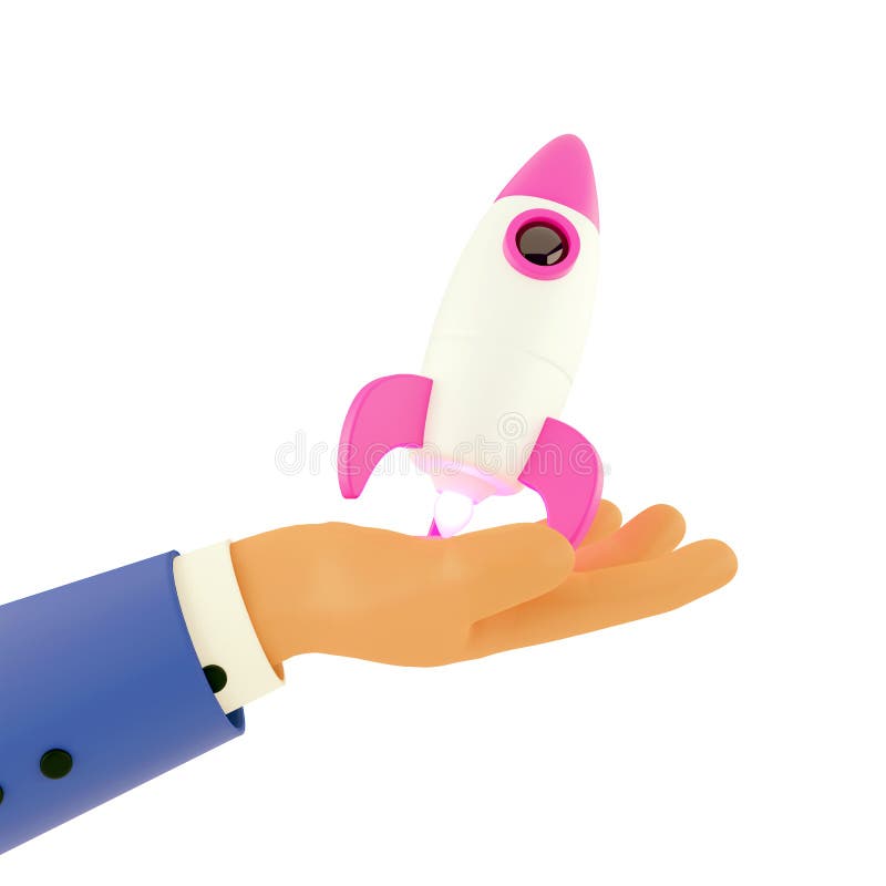 3D Render Rocket Launch Model Icon 3D Render Rocket with Hand Icon. 3D ...