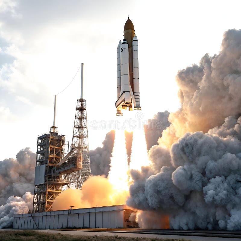 3D Render of Rocket Launching through Clouds Isolated on White ...