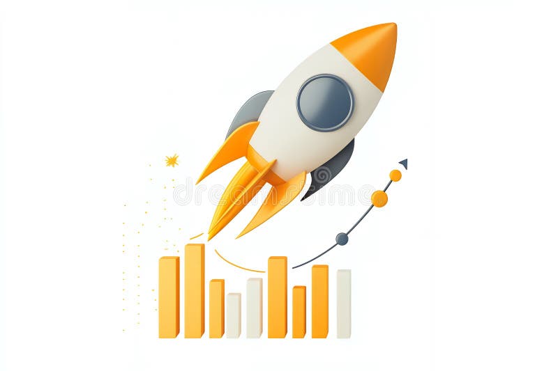 3D Render of Rocket Launching Past Growing Bar Graph Business Growth ...