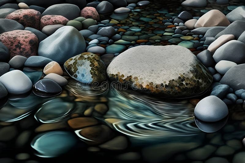 3d Render of Rocks in a River with Water Ripples. Stock Illustration ...