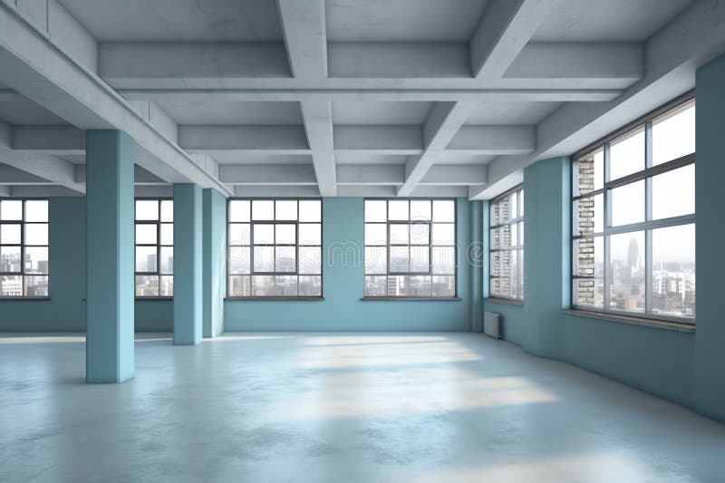 3D Render and Room Decoration of Large Bright Empty Room without a ...