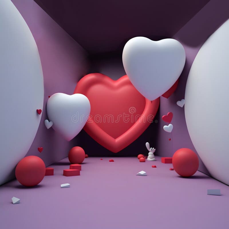 3D Render of Room Interior Decorative with Matte Heart Stock ...