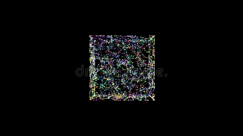 3D Render of Rotating Cube Shape a Lot of Coloured Chaotic Moving ...