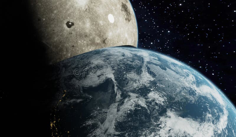 3D Render of Rotating Earth Close Up with Moon Pasing Over the Top ...
