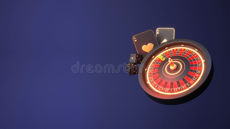 3D Render Roulette Wheel with Ace Cards, Dices and Copy Space Against ...
