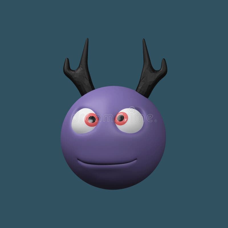3D Render of Round Monster with Horns Element on Blue Stock ...