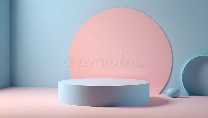 3d Render of a Round Table in a Room with a Pink and Blue Wall Stock ...