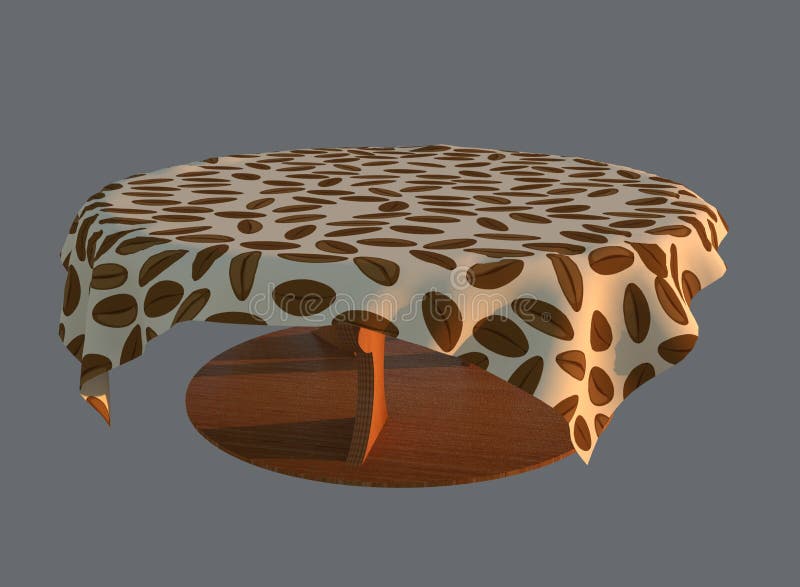 3d Render of Round Wooden Coffee Table with Pattern Tablecloths Stock ...