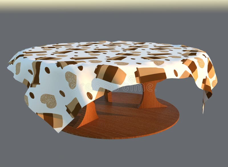 3d Render of Round Wooden Coffee Table with Pattern Tablecloths Stock ...