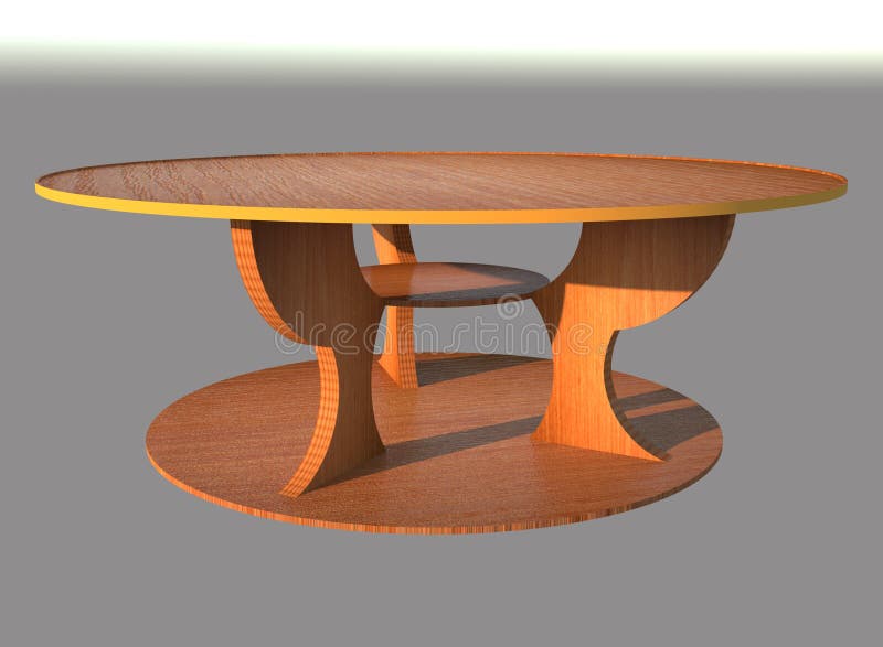 3d Render of Round Wooden Coffee Table with Pattern Tablecloths Stock ...