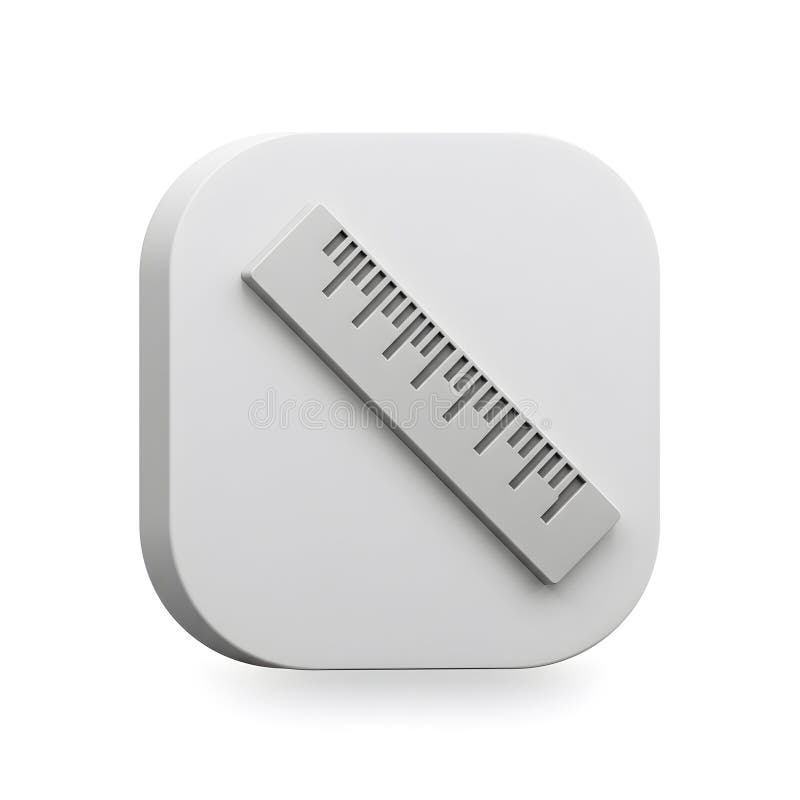 3D Render of a Ruler Icon on a White Square Button App Interface Design ...