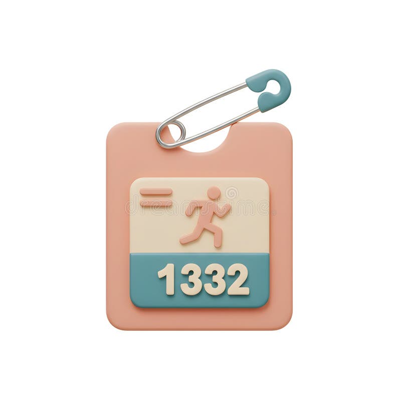 3D Render of a Running Race Bib Tag with Number 1332 and Safety Pin ...