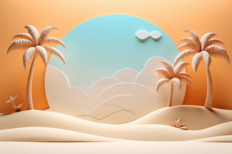 3d Render of a Sandy Beach with Palm Trees and a Blue Sky Stock ...