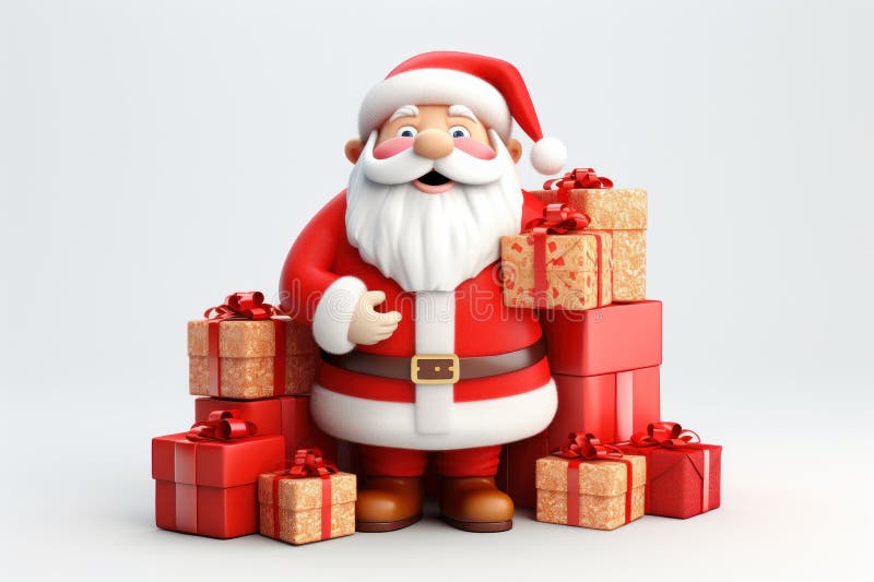 3d Render of Santa Claus with a Stack of Presents Stock Illustration ...