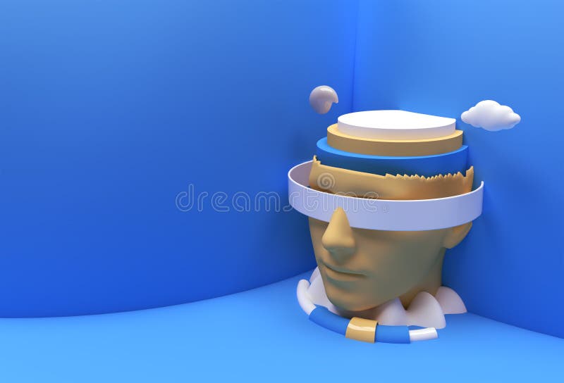 3D Render Scene of Minimal Podium Scene with Human Face for Display ...