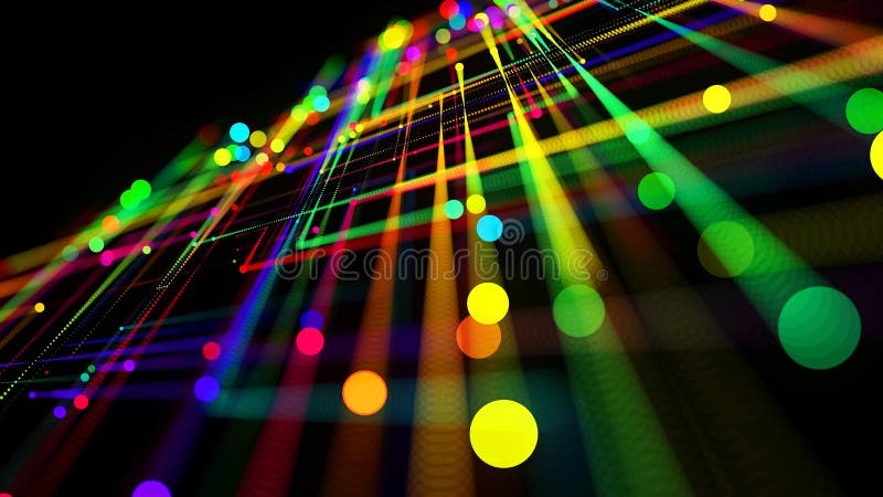 3d Render. Sci-fi Bg of Glow Multicolor Particles Form Lines Like ...