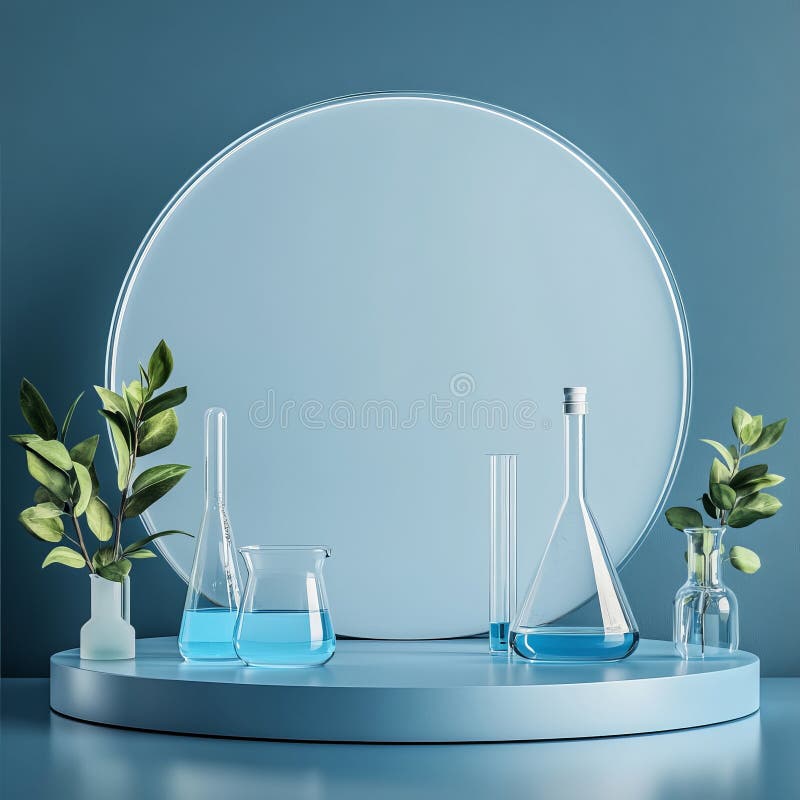 3d Render of Science Laboratory Glassware and Plants on Blue Background ...