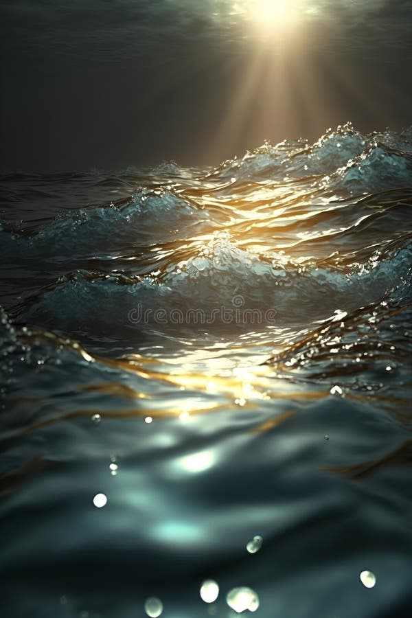 3d Render of Sea Water Surface with Waves and Sunbeams Stock ...