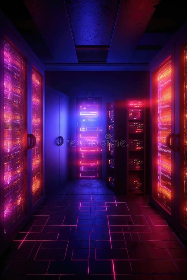 3d Render of a Secure Server Room with Glowing Lights Stock ...