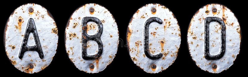 3D Render Set of Capital Letters a, B, C, D Made of Forged Metal on the ...