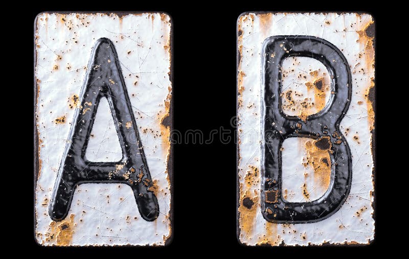 3D Render Set of Capital Letters a, B Made of Forged Metal on the ...