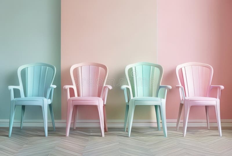 3D Render of a Set of Chairs in Pastel Colors. Stock Illustration ...