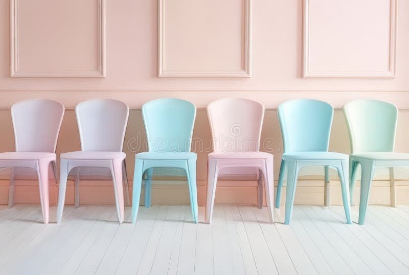 3D Render of a Set of Chairs in Pastel Colors. Stock Illustration ...