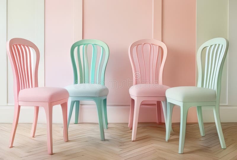 3D Render of a Set of Chairs in Pastel Colors. Stock Illustration ...