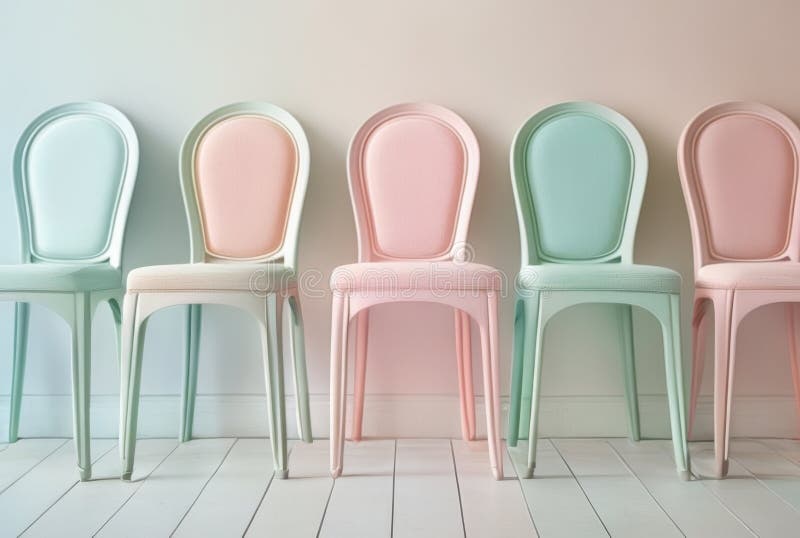 3D Render of a Set of Chairs in Pastel Colors. Stock Illustration ...
