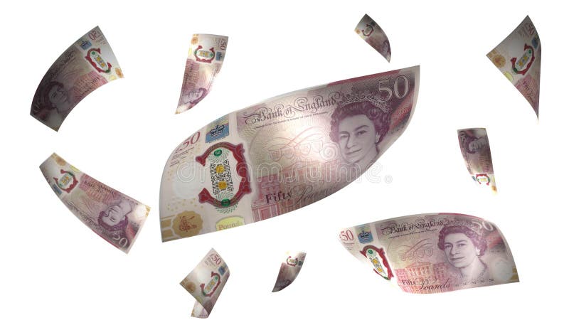3D Render Set of Flying England 50 Pounds Money Banknote Stock ...