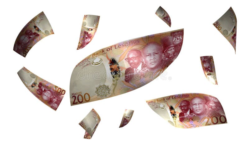 3D Render Set of Flying Lesotho 200 Maloti Money Banknote Stock ...