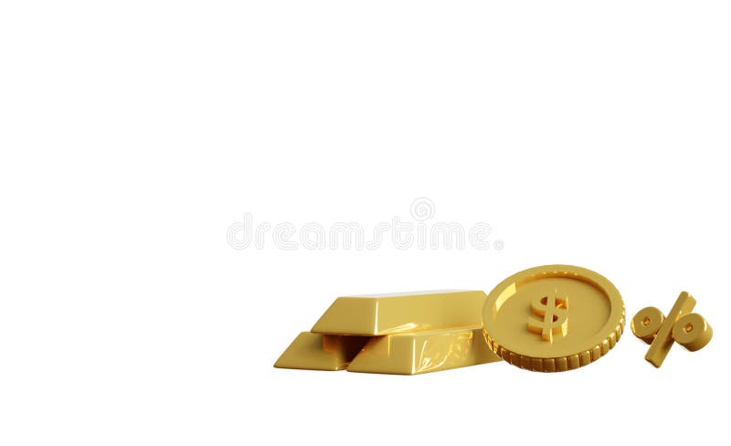 3D Render Set of Golden Coin in Different Shape Isolated on White ...