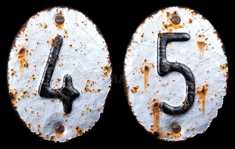 3D Render Set of Numbers 4, 5 Made of Forged Metal on the Background ...