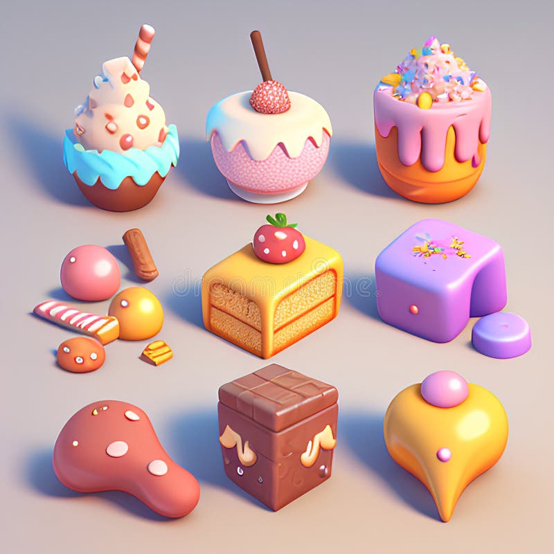 3D Render of a Set of Sweets and Candies. 3D Illustration Stock ...