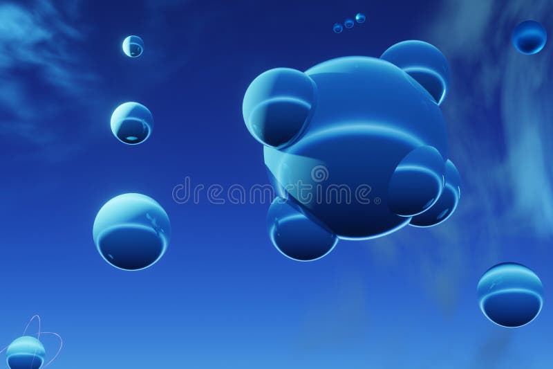 3d Render of Shiny Blue Spheres with Clouds and Deep Blue Sky Stock ...