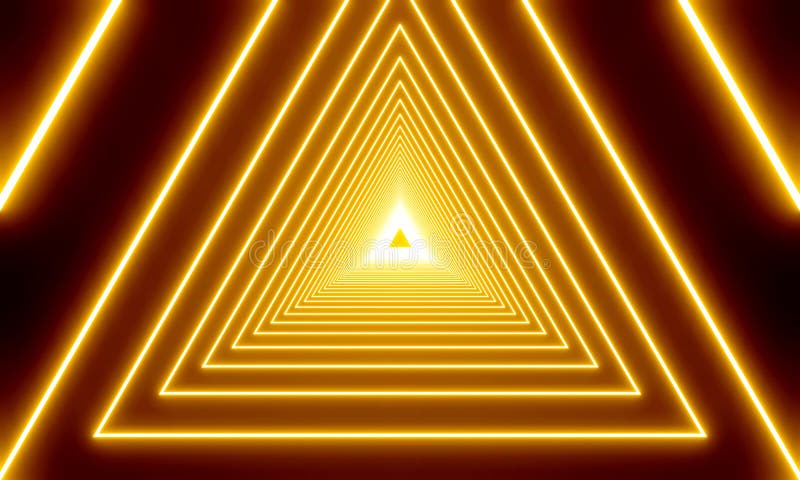 3d Render Of Shining Gold Neon Triangle Light Effect With Glowing Lines