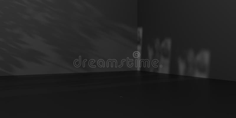3D Render Shiny Black Empty Room with Light and Shadow on Studio ...